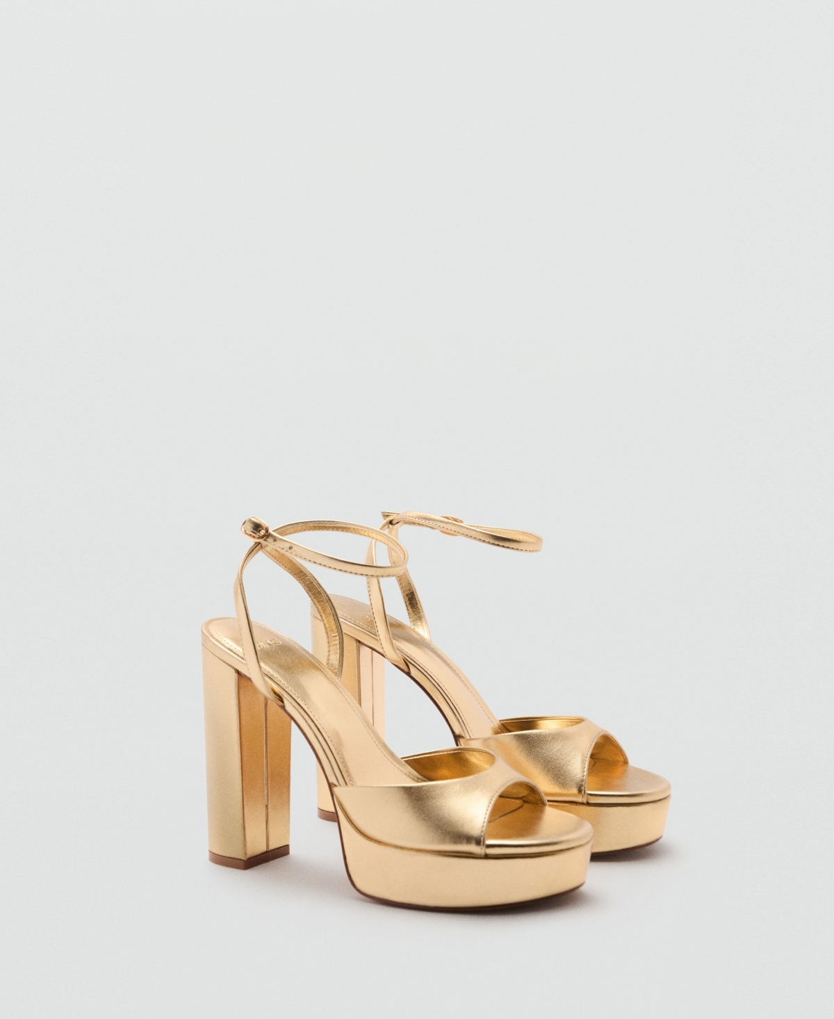 Click here for Mango Womens Metallic-Effect Heeled Sandals - Gold prices