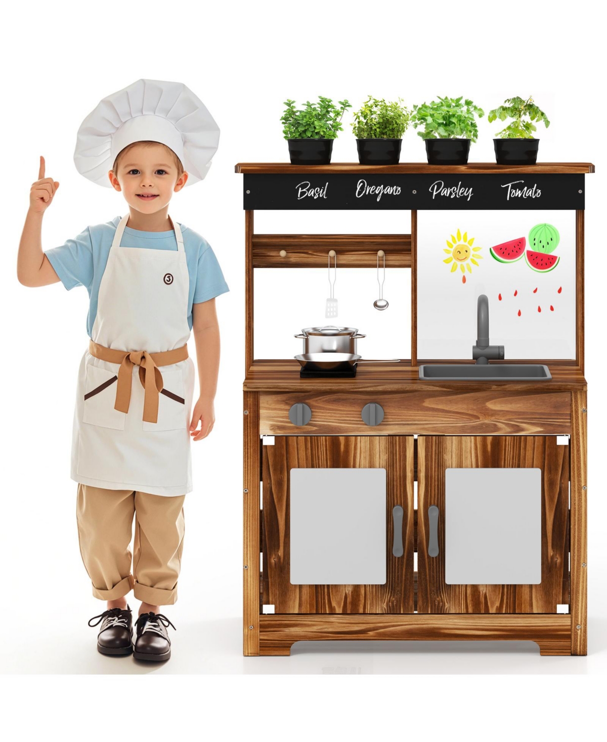 Click here for Mud Kitchen Fir Wood Play Kitchen with 4 Panting P... prices