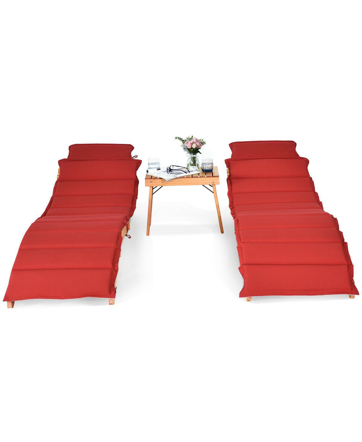 Click here for Gymax 3 Pcs Folding Eucalyptus Lounge Chair & Tabl... prices