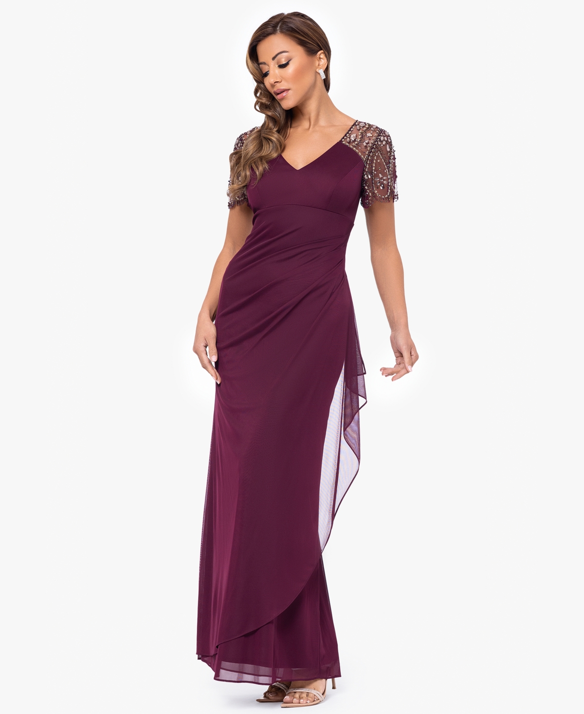 Click here for Xscape Petite Embellished Chiffon Gown - Wine Anti... prices