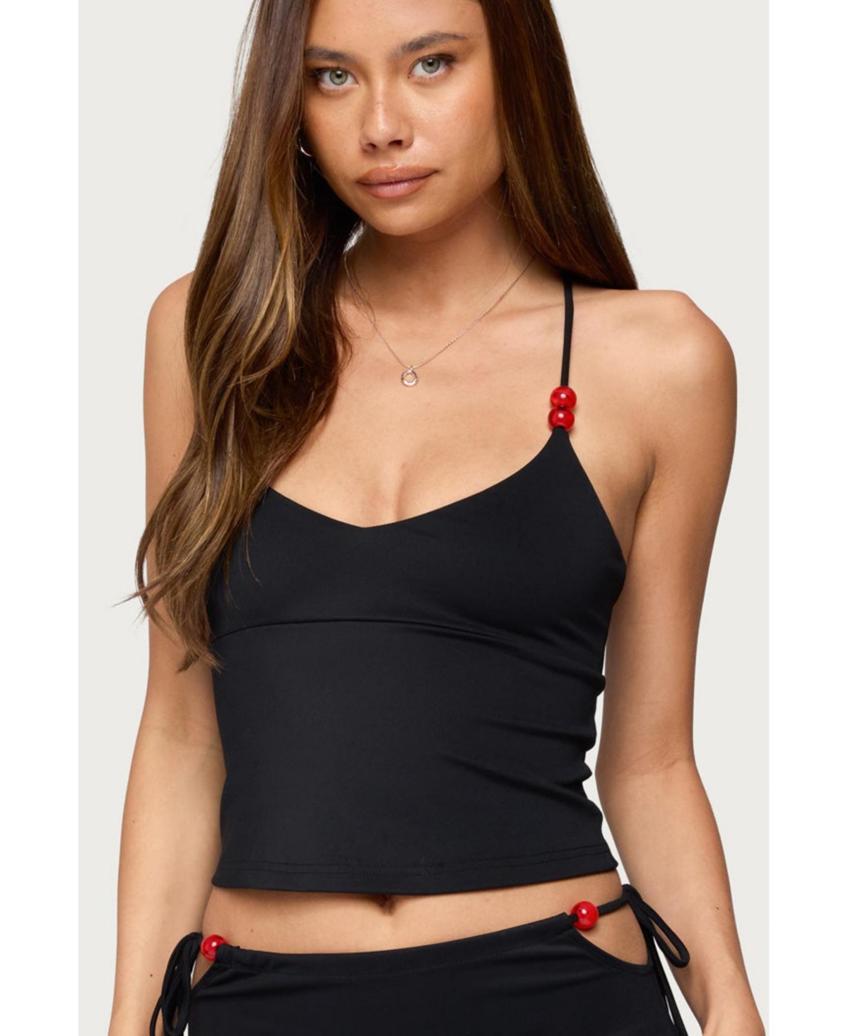 Click here for Edikted Womens Maree Bead V Neck Top - Black prices