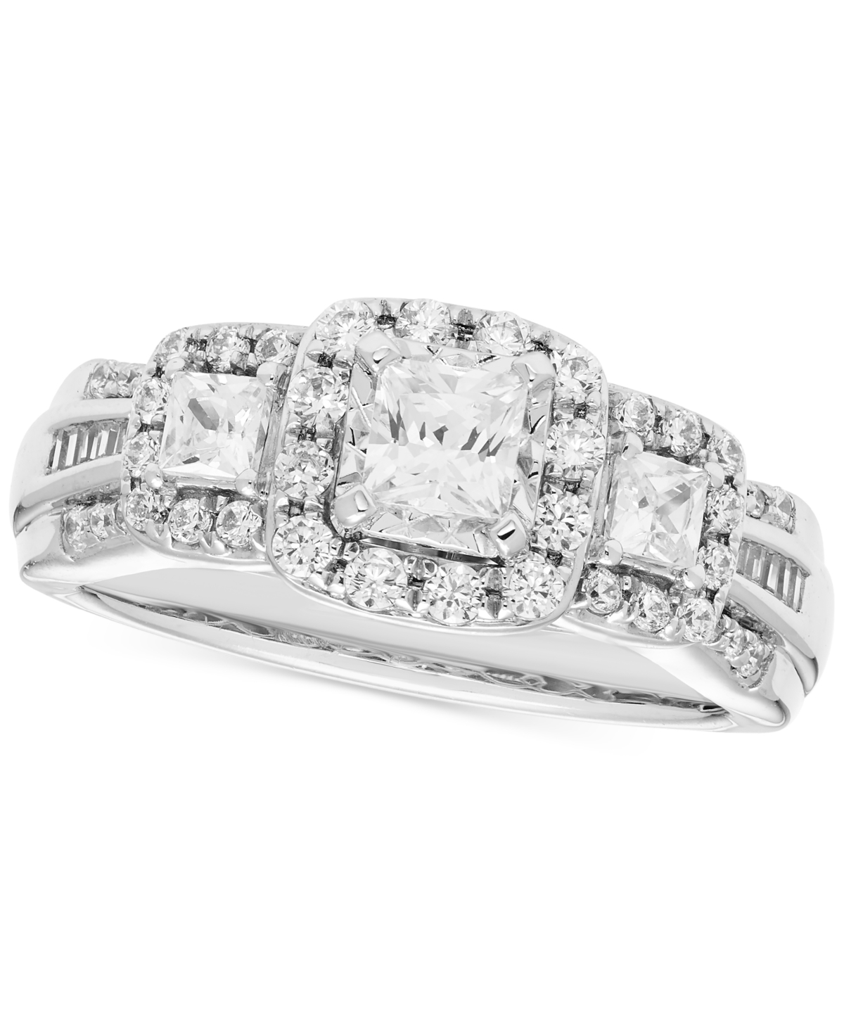 Click here for Diamond Princess-Cut Halo Three Stone Ring (1 ct.... prices