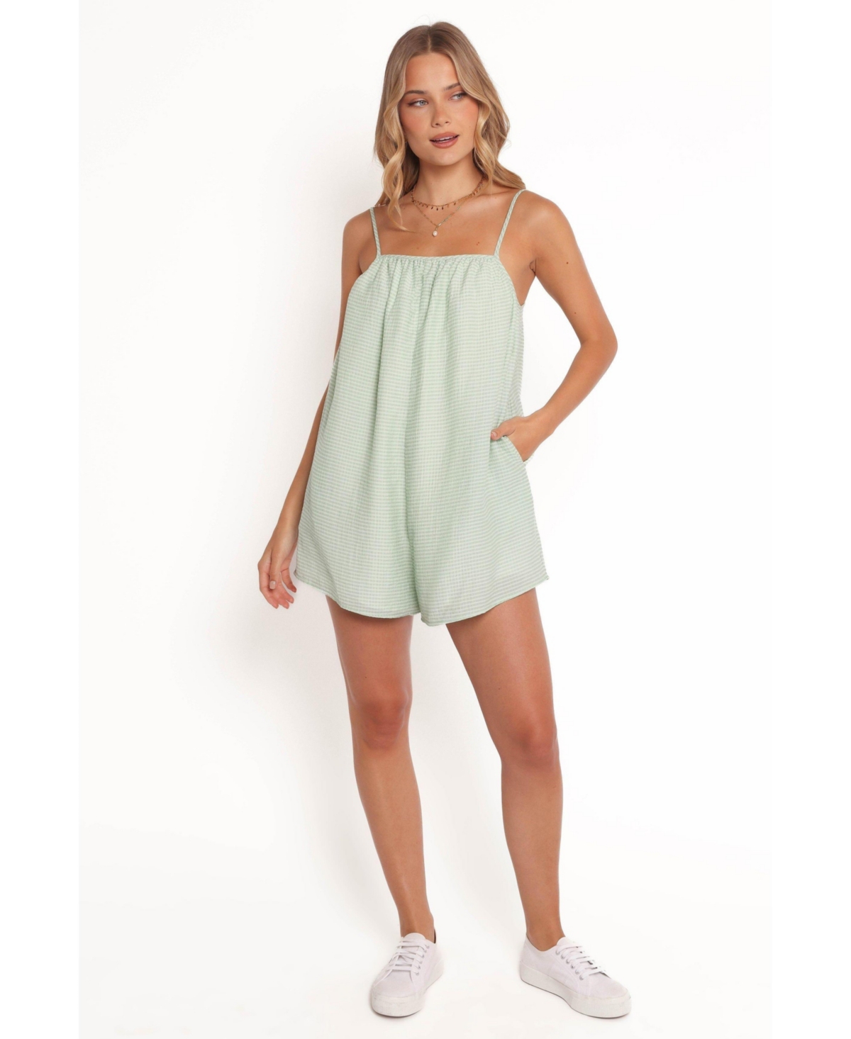 Click here for Petal and Pup Womens Neva Playsuit - Green gingham prices