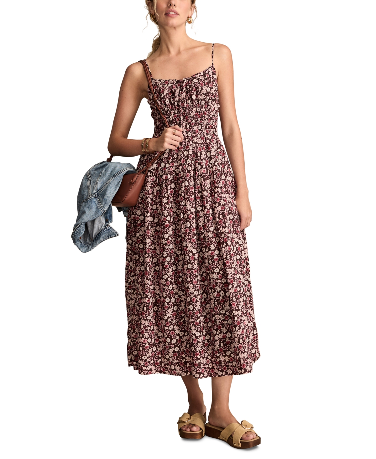 Click here for Lucky Brand Womens Printed Smocked Midi Dress - Ch... prices
