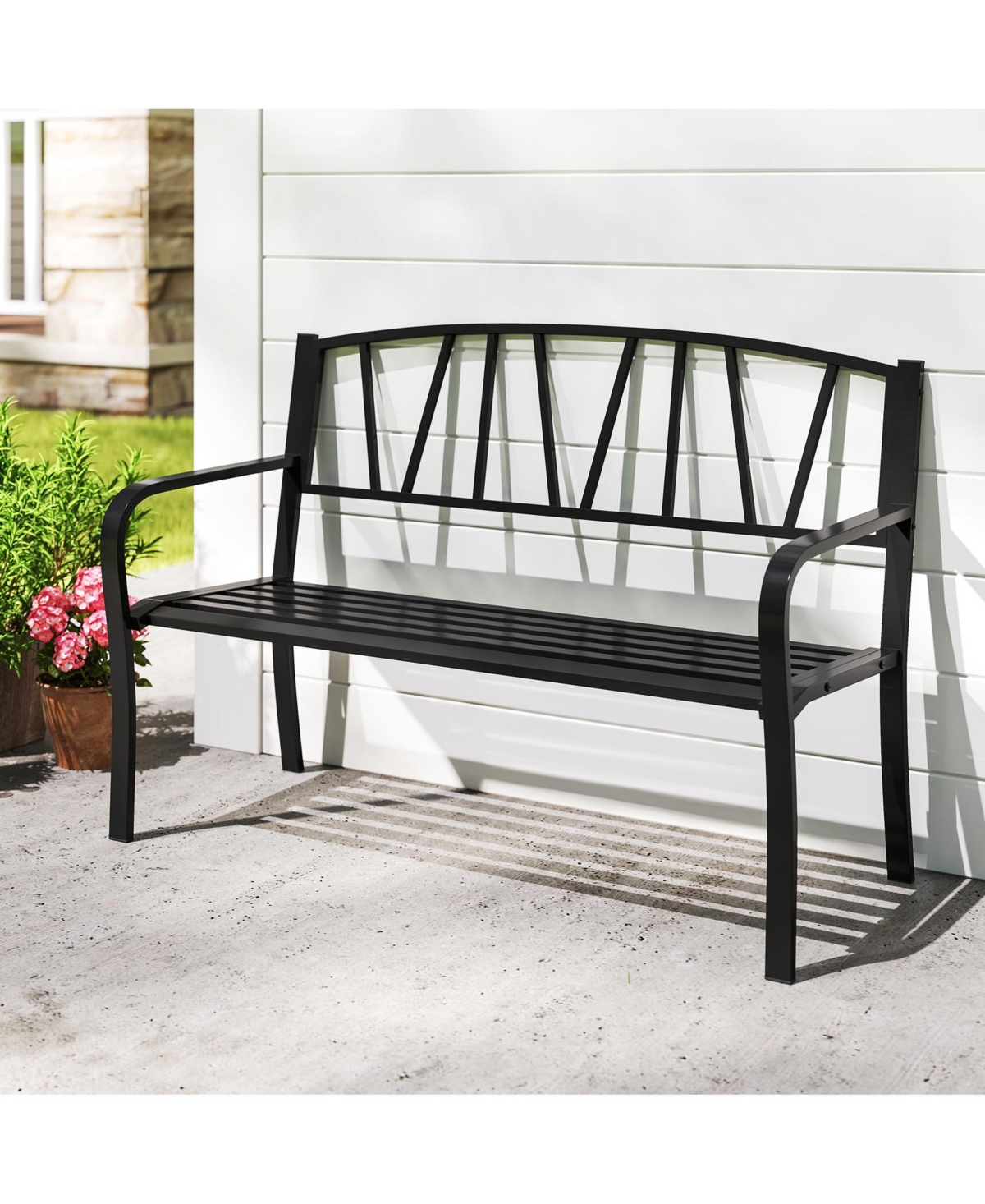 Click here for Gymax 50.5 Patio Metal Bench w/ Curved Armrests &... prices