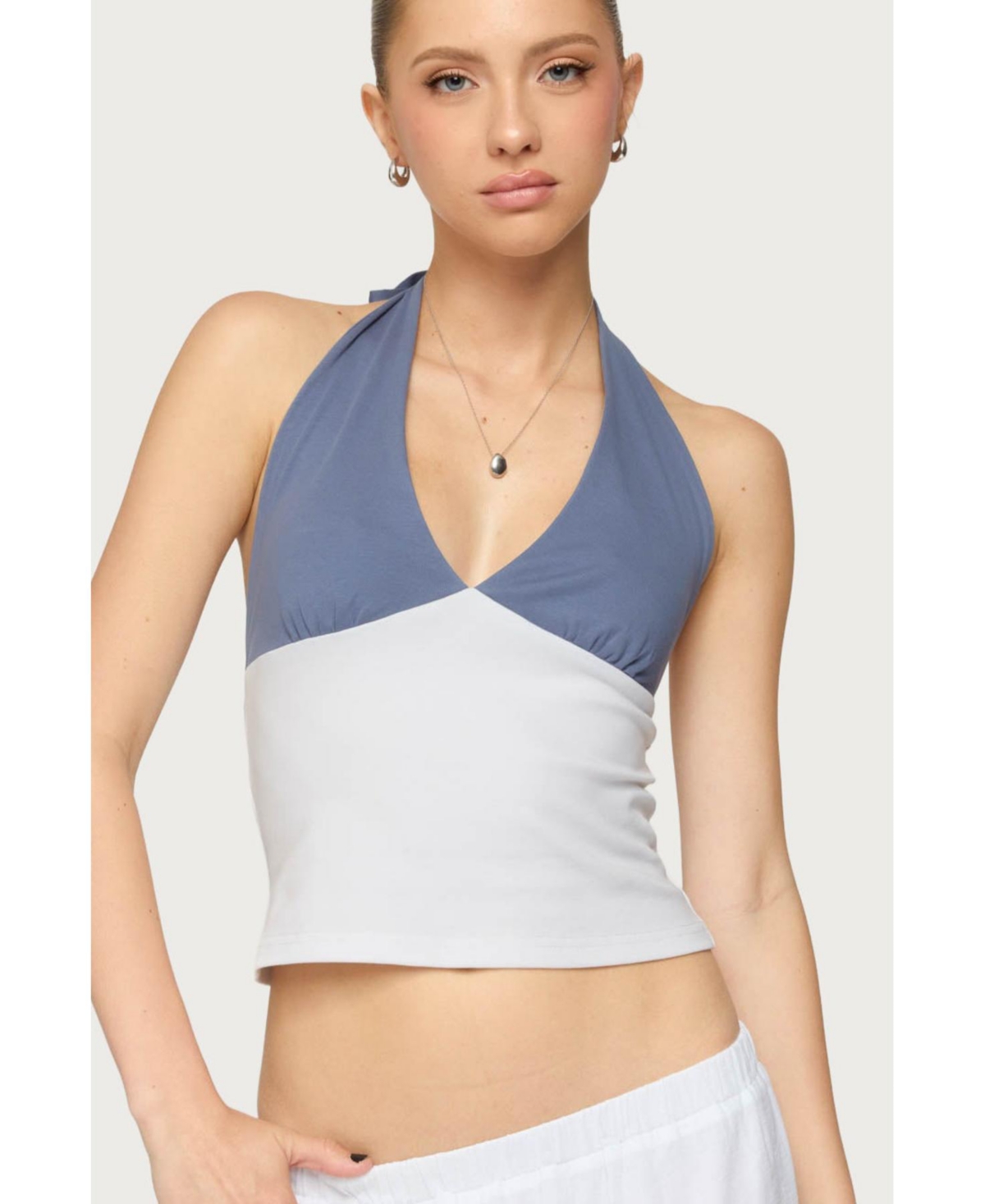 Click here for Edikted Womens Janna Color Block Halter Top - Blue... prices