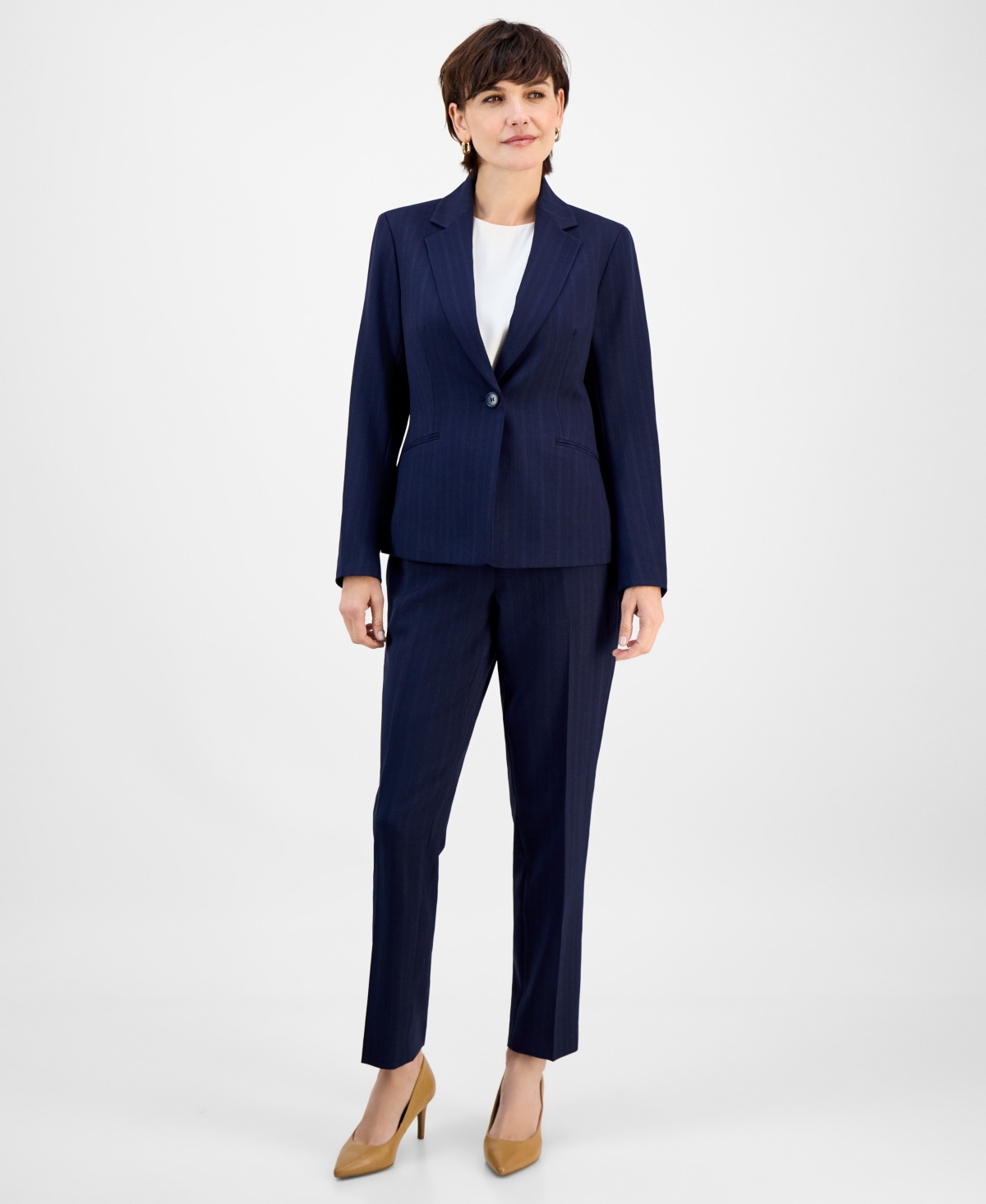 Click here for Le Suit Womens Notch-Collar One-Button Pantsuit -... prices