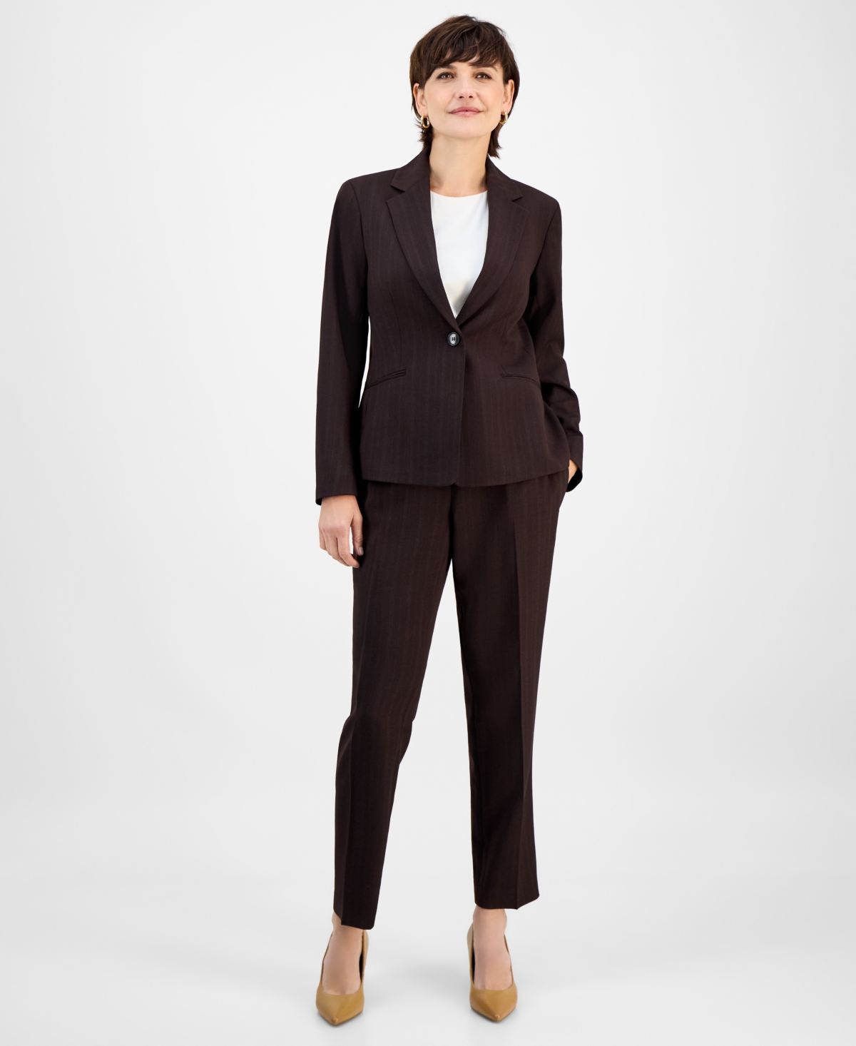 Click here for Le Suit Womens Notch-Collar One-Button Pantsuit -... prices