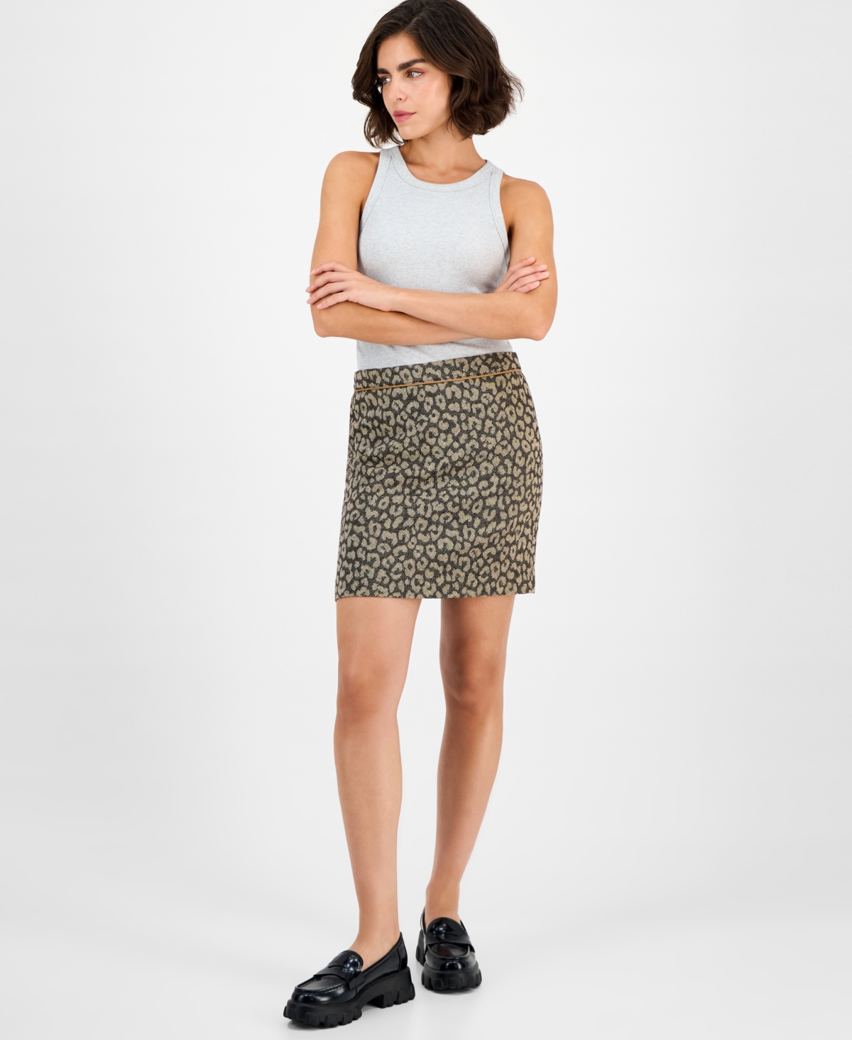 Click here for Boss Orange Womens Leopard-Print Slim Mini Skirt -... prices