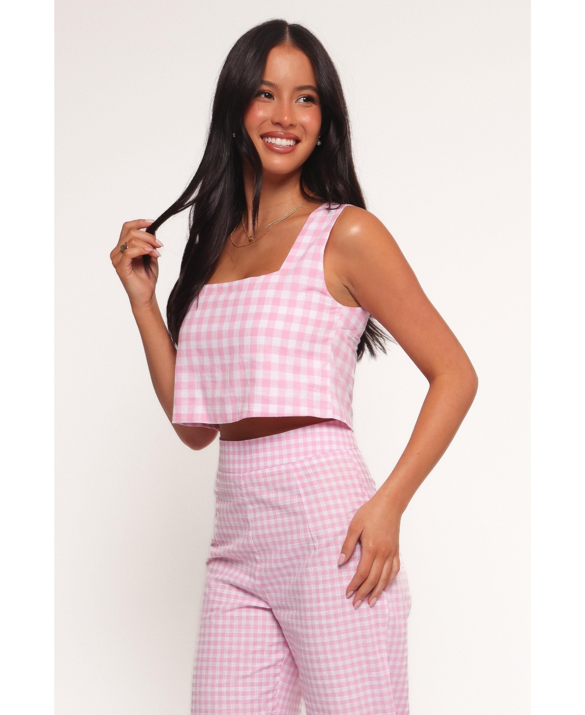 Click here for Petal and Pup Devlin Cotton Top - Pink gingham prices