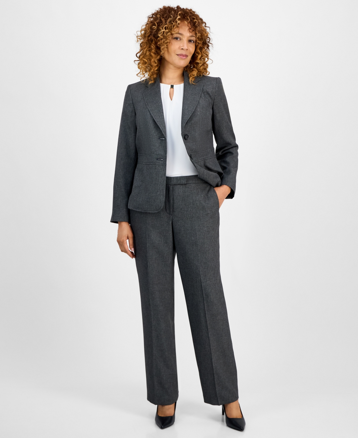 Click here for Le Suit Womens Notched Collar Wide-Leg Pantsuit Se... prices