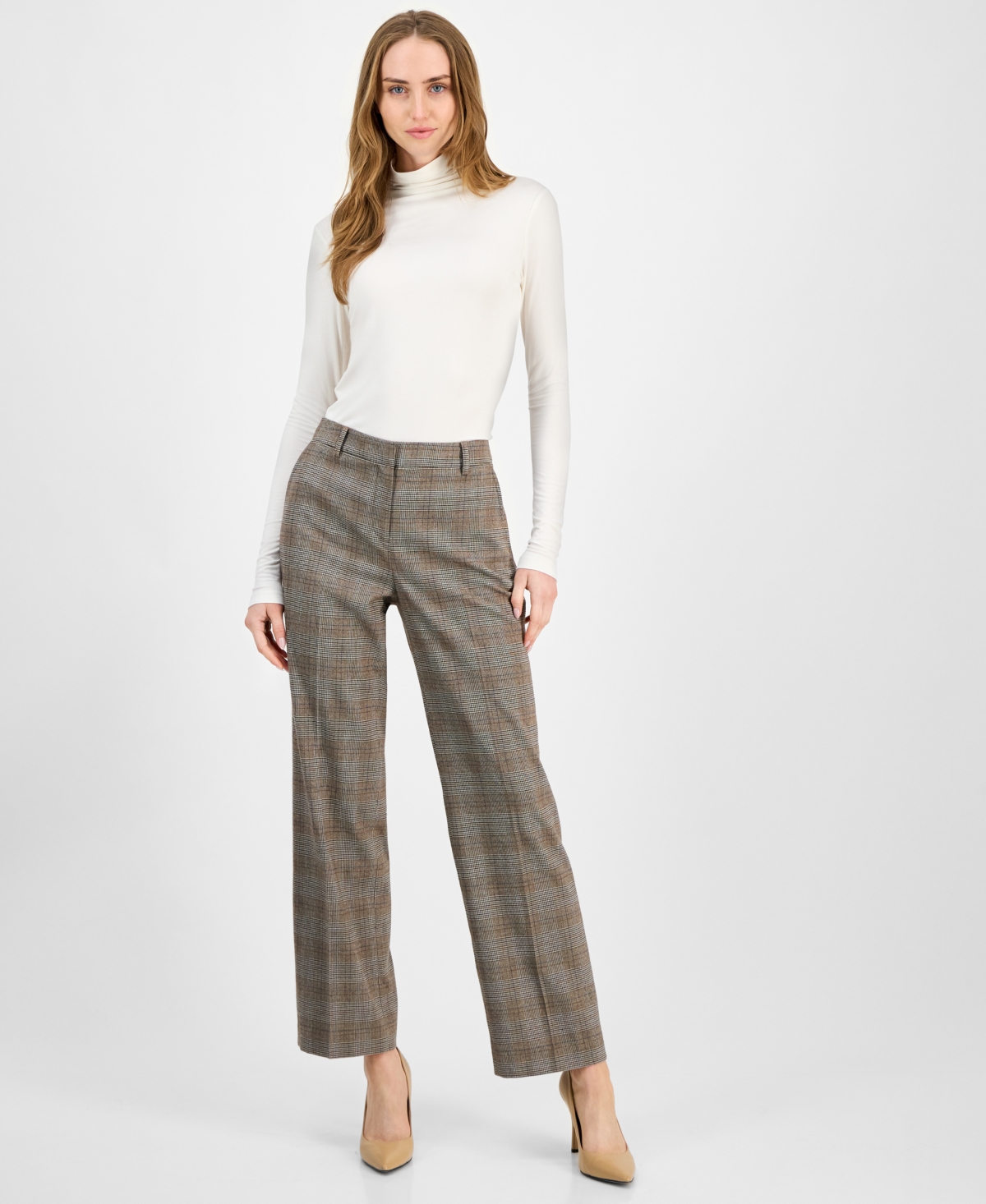 Click here for Anne Klein Womens Plaid Mid-Rise Wide-Leg Pants -... prices