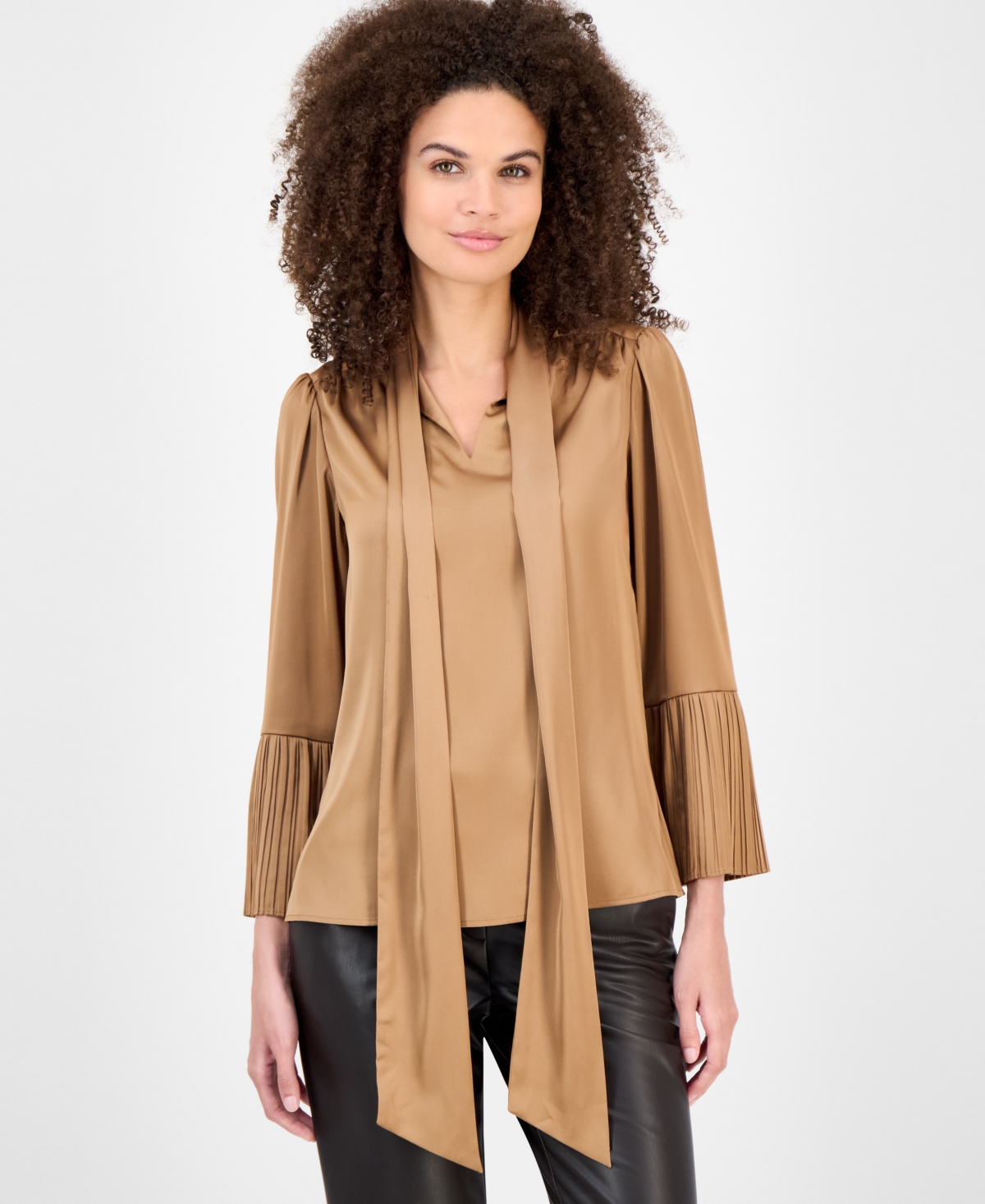 Click here for Anne Klein Petite Tie-Neck Pleat-Sleeve Blouse - V... prices
