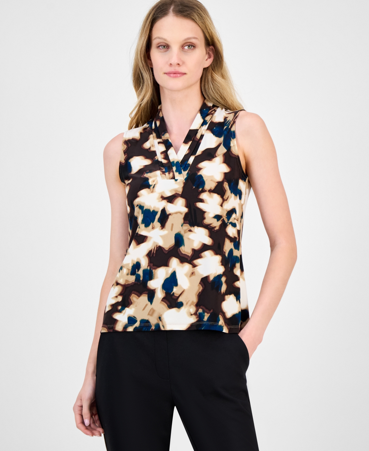 Click here for Anne Klein Petite Pleated V-Neck Top - Baltic Teal... prices