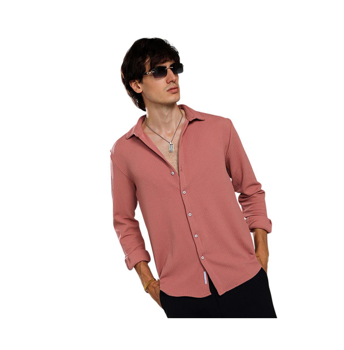Click here for Campus Sutra Mens Salmon Pink Stripe-Creased Shirt... prices