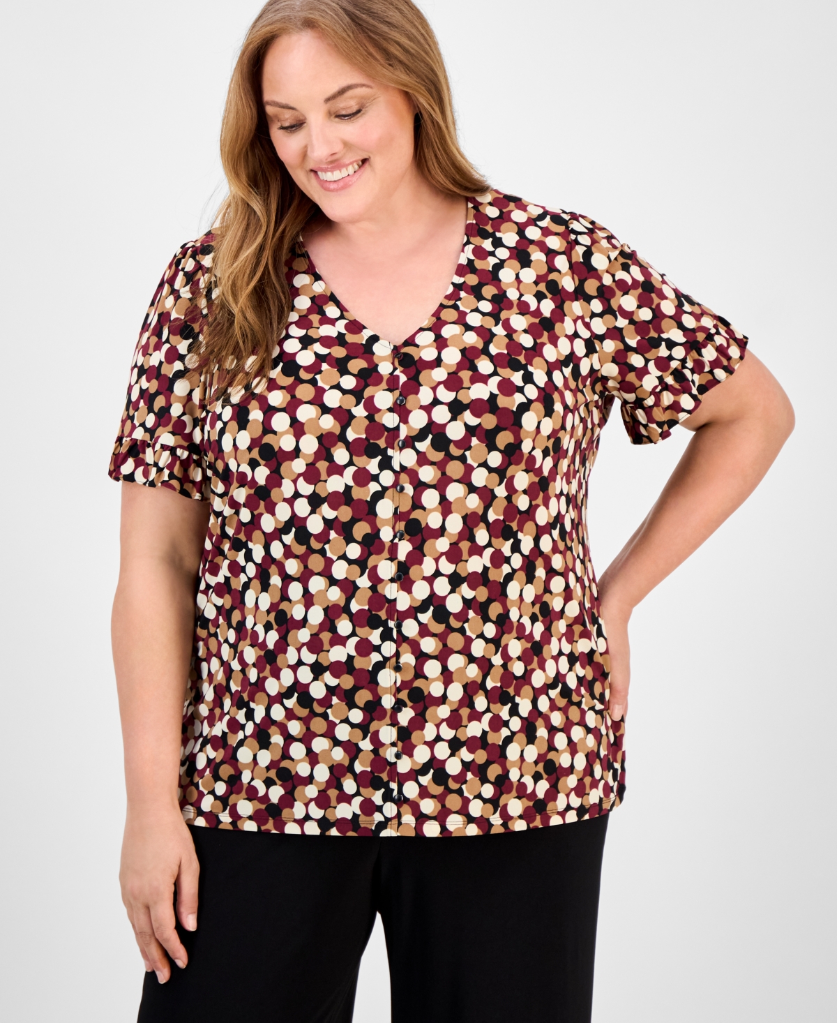 Click here for Ak Anne Klein Plus Size Floral-Print V-Neck Top -... prices