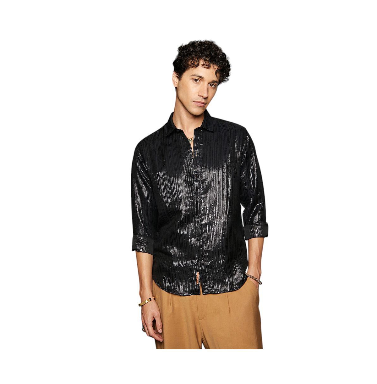 Click here for Campus Sutra Mens Metallic Black Metallic Blushed... prices
