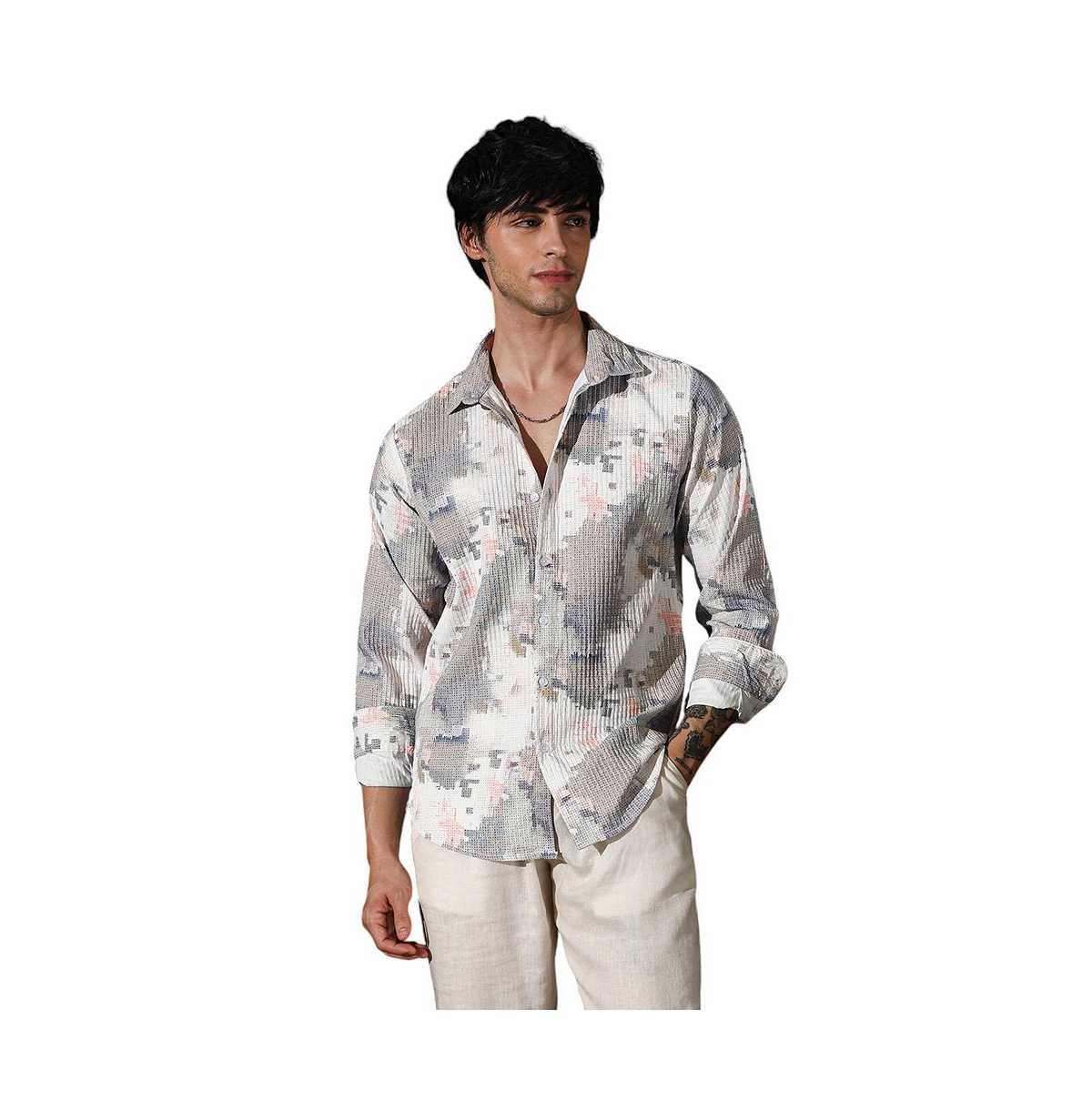 Click here for Campus Sutra Mens Moon Grey & Chalk White Artistic... prices