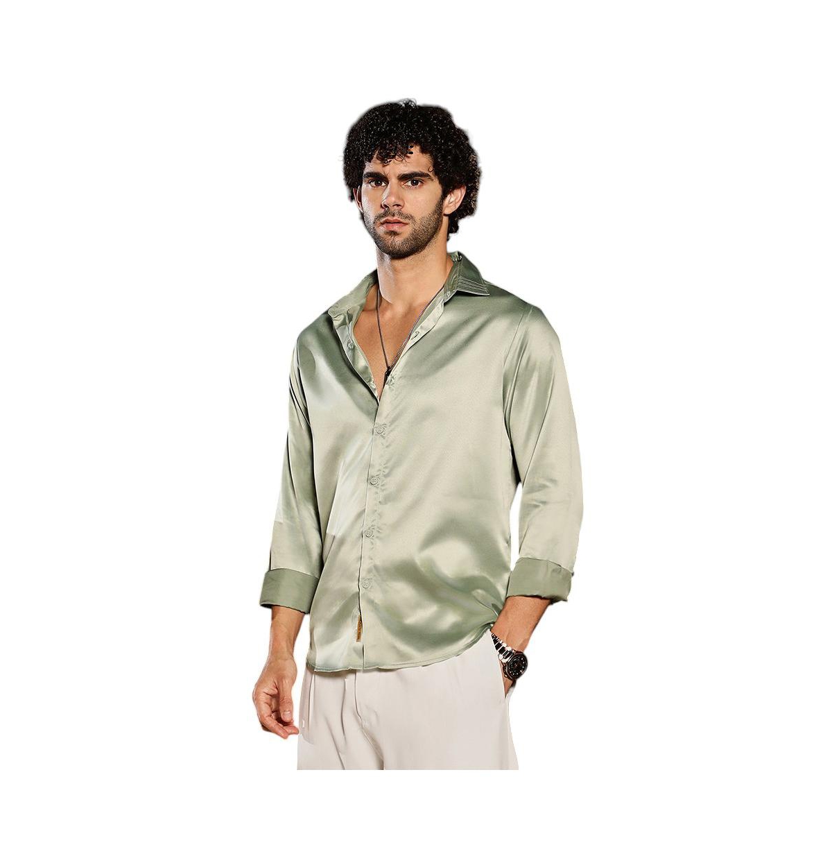 Click here for Campus Sutra Mens Sage Green Solid Satin Shirt - G... prices