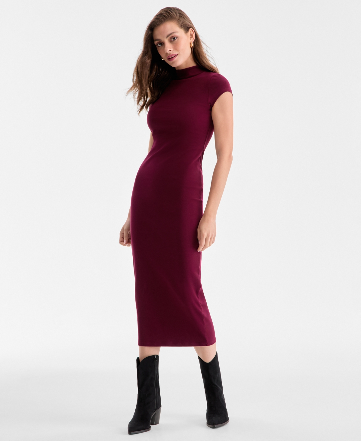 Click here for Bar Iii Womens Cap-Sleeve Mock-Neck Midi Dress  Ex... prices