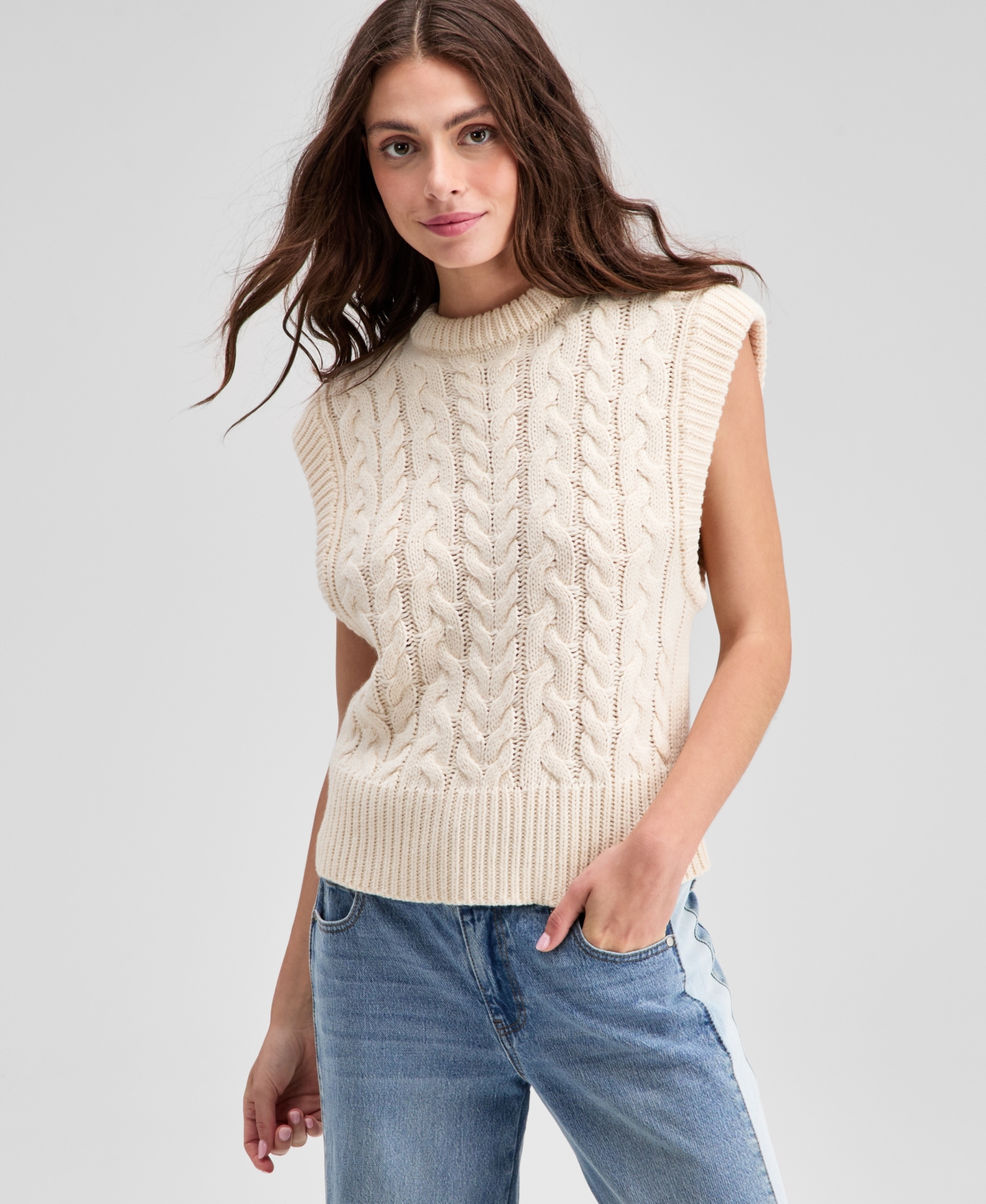 Click here for And Now This Womens Extended-Shoulder Cable-Knit S... prices