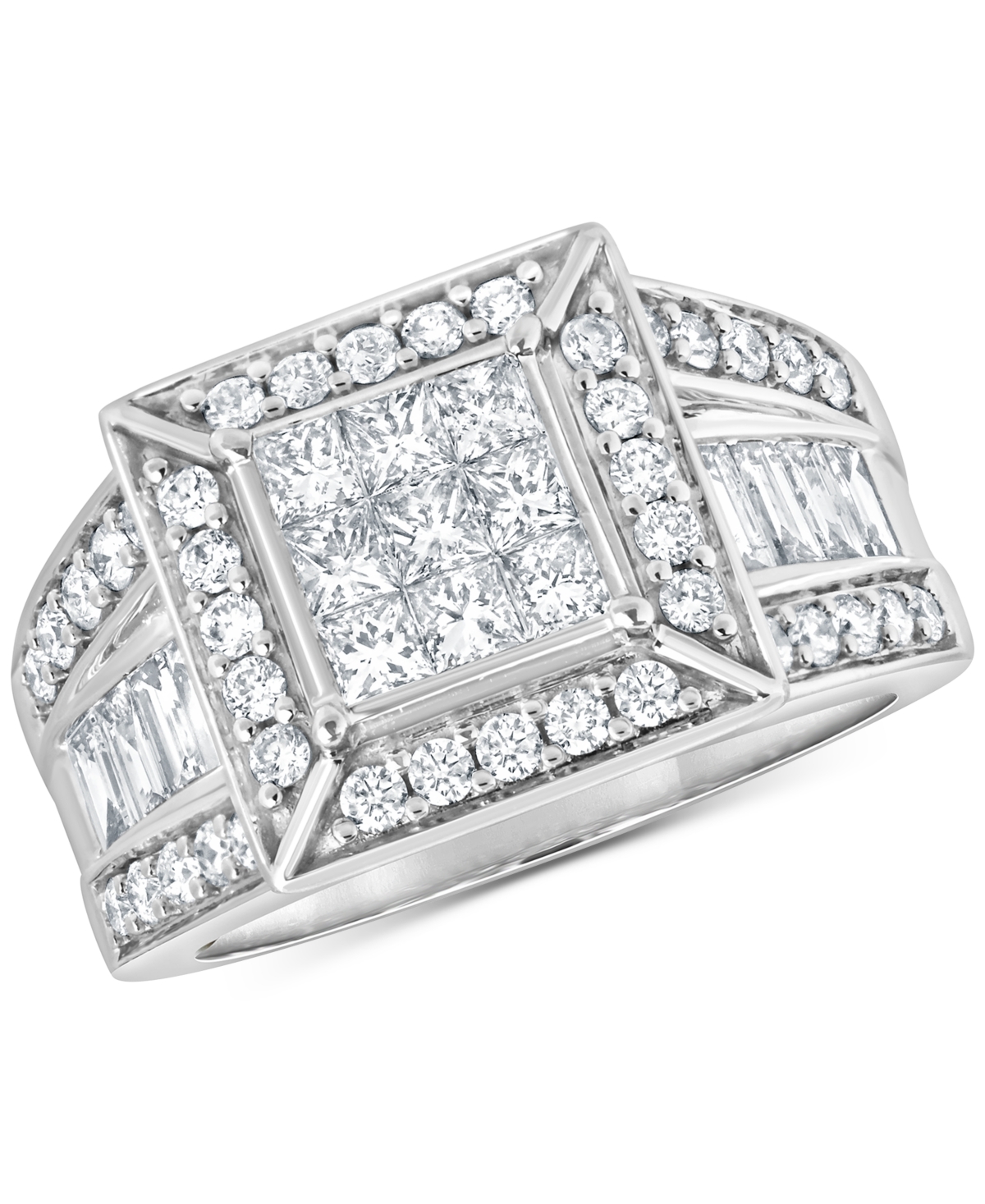 Click here for Diamond Square Halo Cluster Engagement Ring (1-1/2... prices