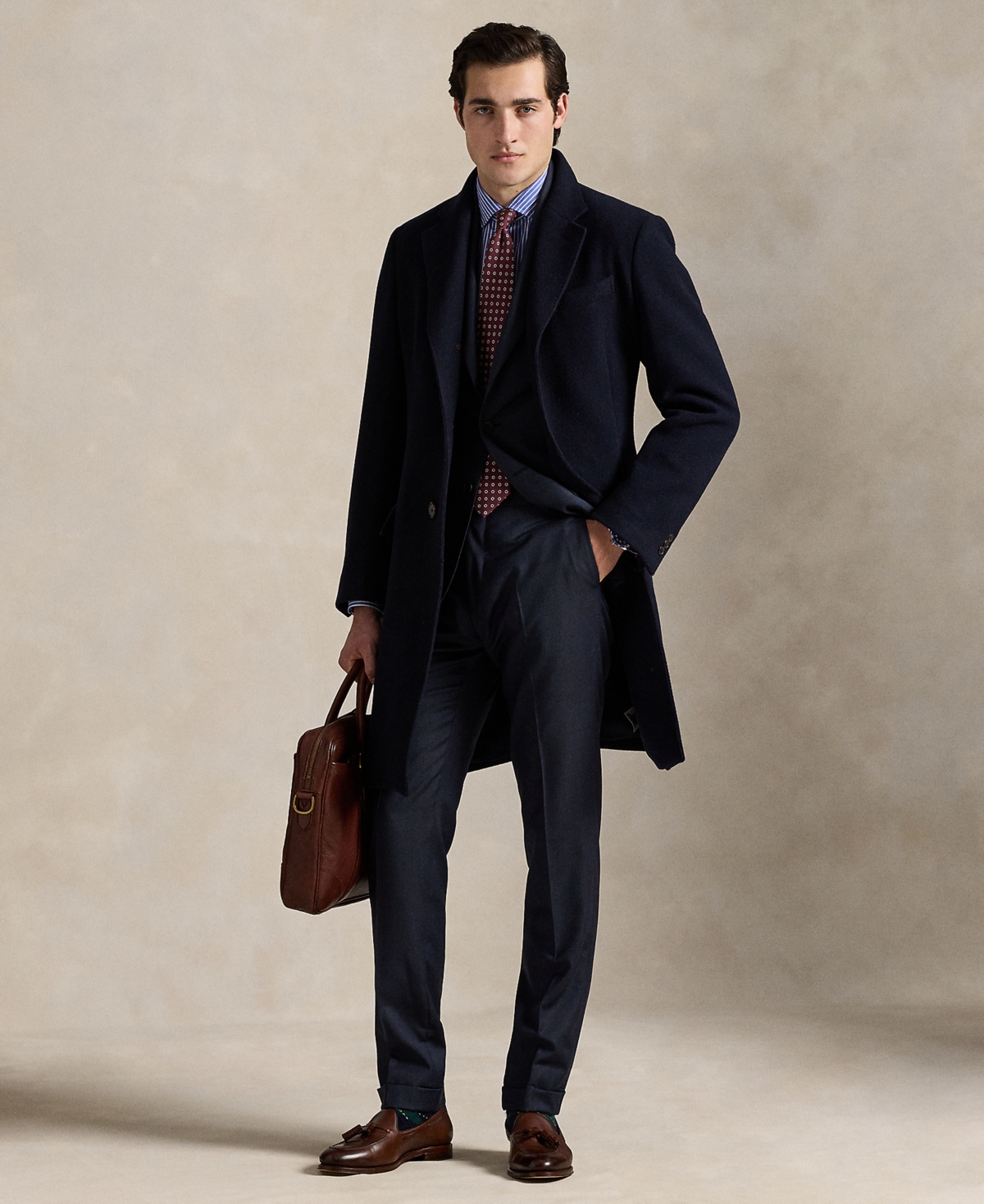 Polo Ralph Lauren Mens Tailored Melton Topcoat - Navy