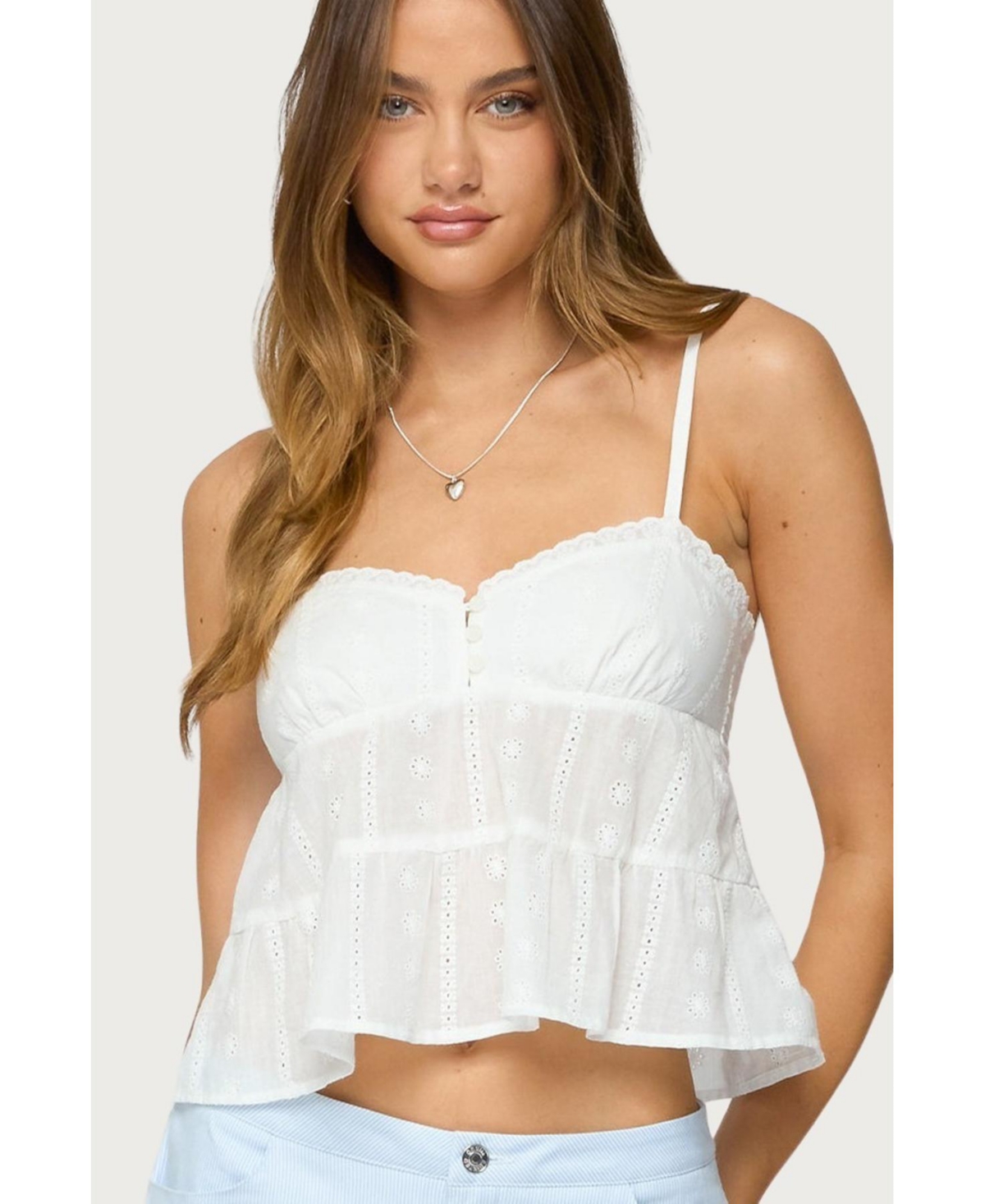Click here for Edikted Womens Tamora Eyelet Babydoll Tank Top - W... prices