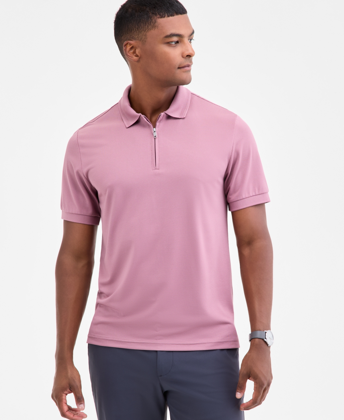 Click here for Alfani Mens Ottoman Short Sleeve Textured Quarter-... prices