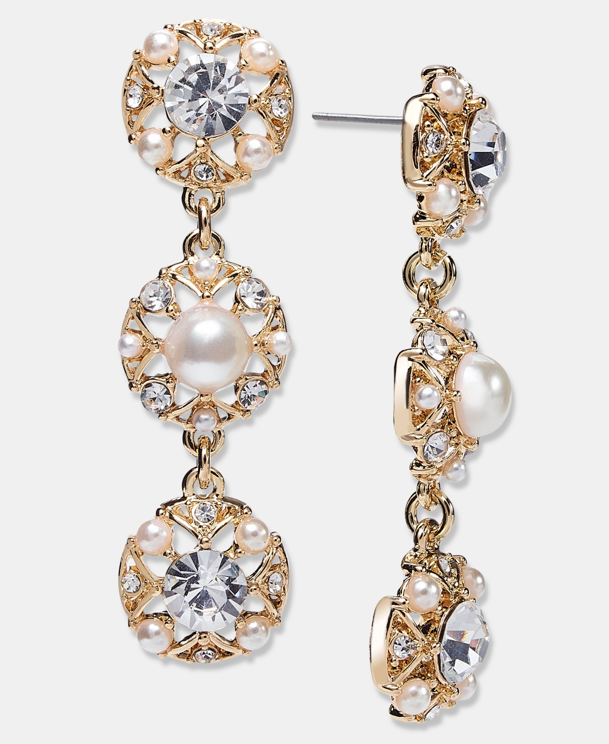 Click here for Crystal & Imitation Pearl Triple Drop Earrings - W... prices