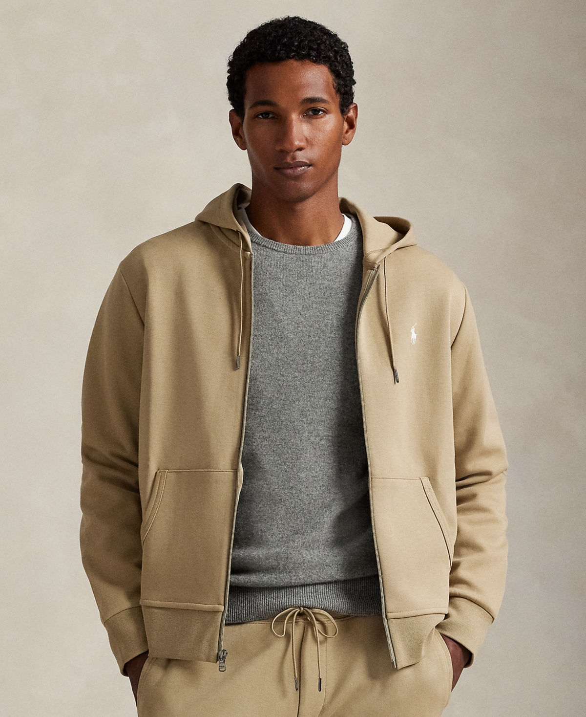 Polo Ralph Lauren Mens Double-Knit Full-Zip Hoodie - Surrey Tan
