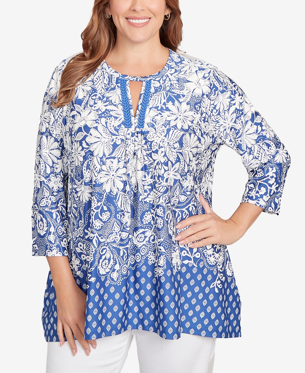 Click here for Ruby Rd. Plus Size Ibiza Ombre Floral Puff Print T... prices