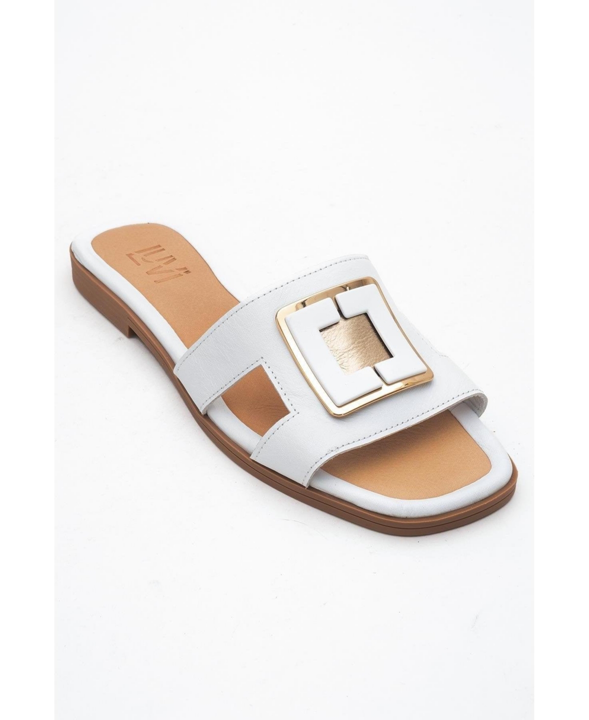 Click here for Millie Leather Buckle Slide (Women) - White leathe... prices