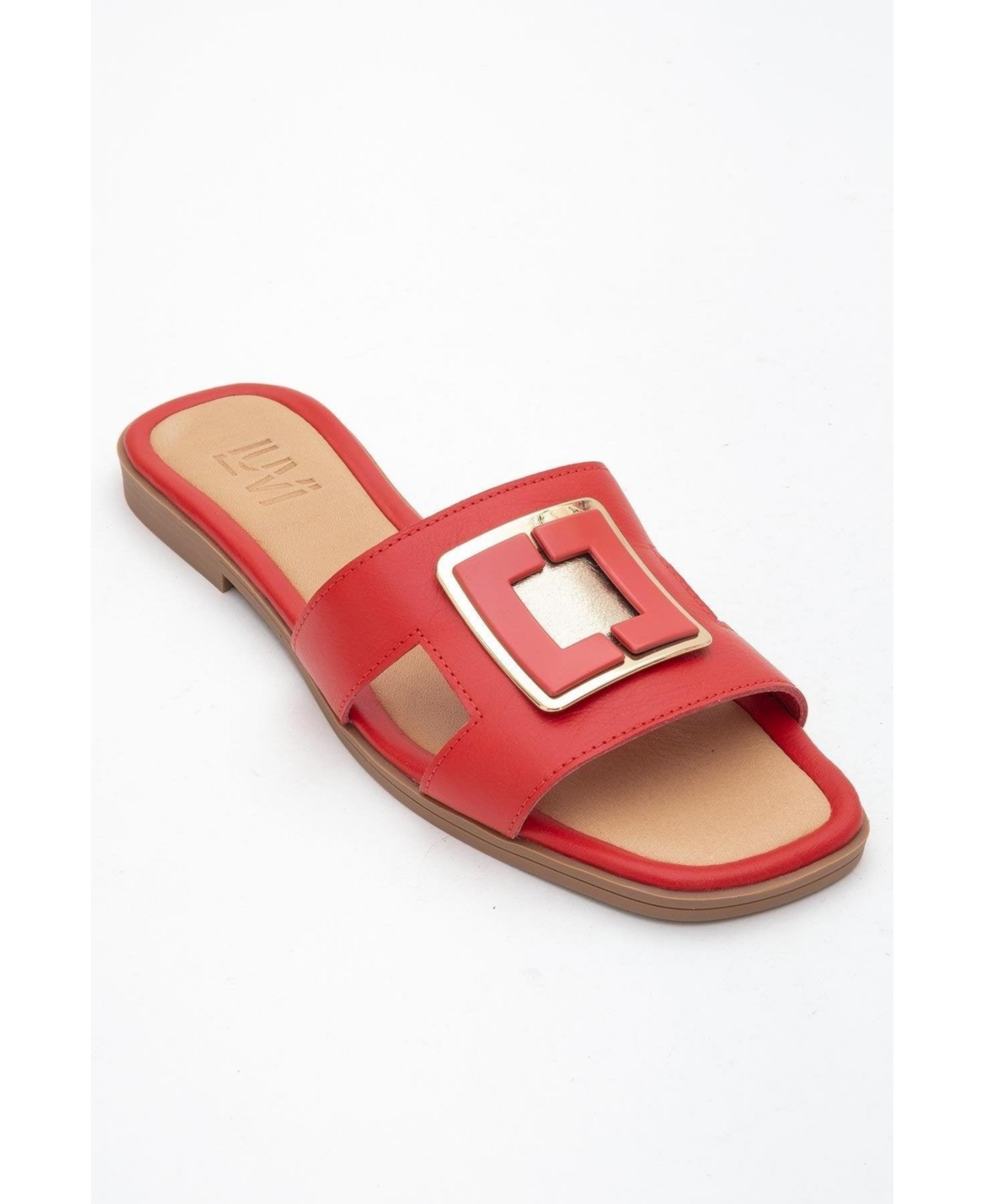 Click here for Millie Leather Buckle Slide (Women) - Red leather prices