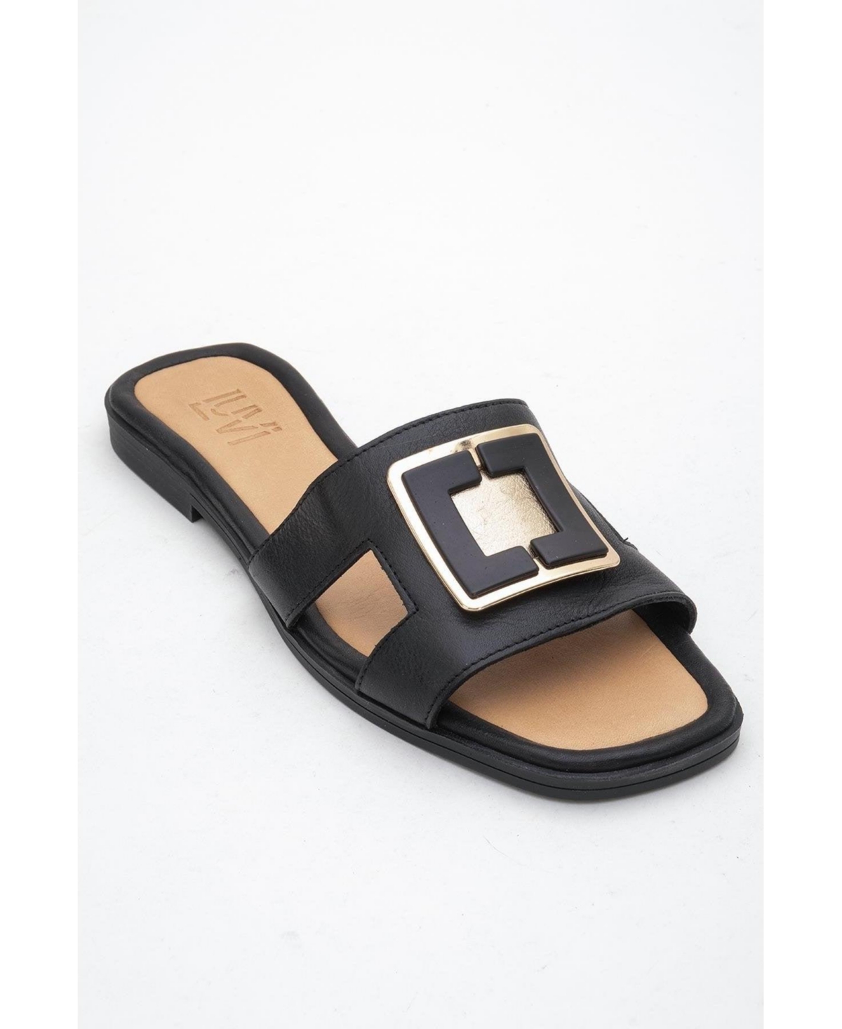 Click here for Millie Leather Buckle Slide (Women) - Black leathe... prices