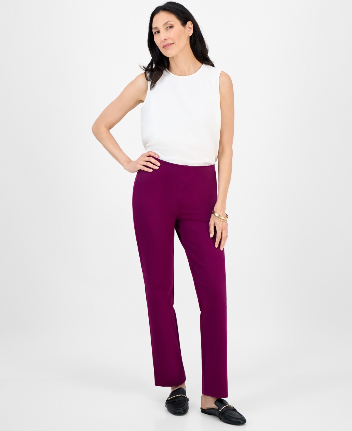 Click here for Jm Collection Womens Ponte-Knit Pull-On Ankle Pant... prices