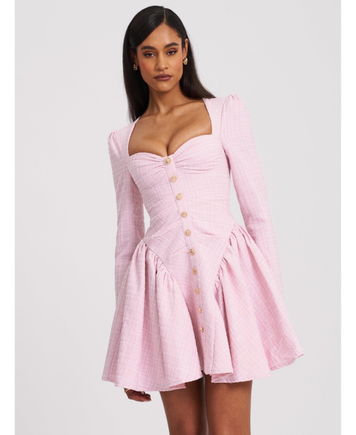 Click here for Miss Circle Womens Tae Pink Tweed Long Sleeve Drop... prices