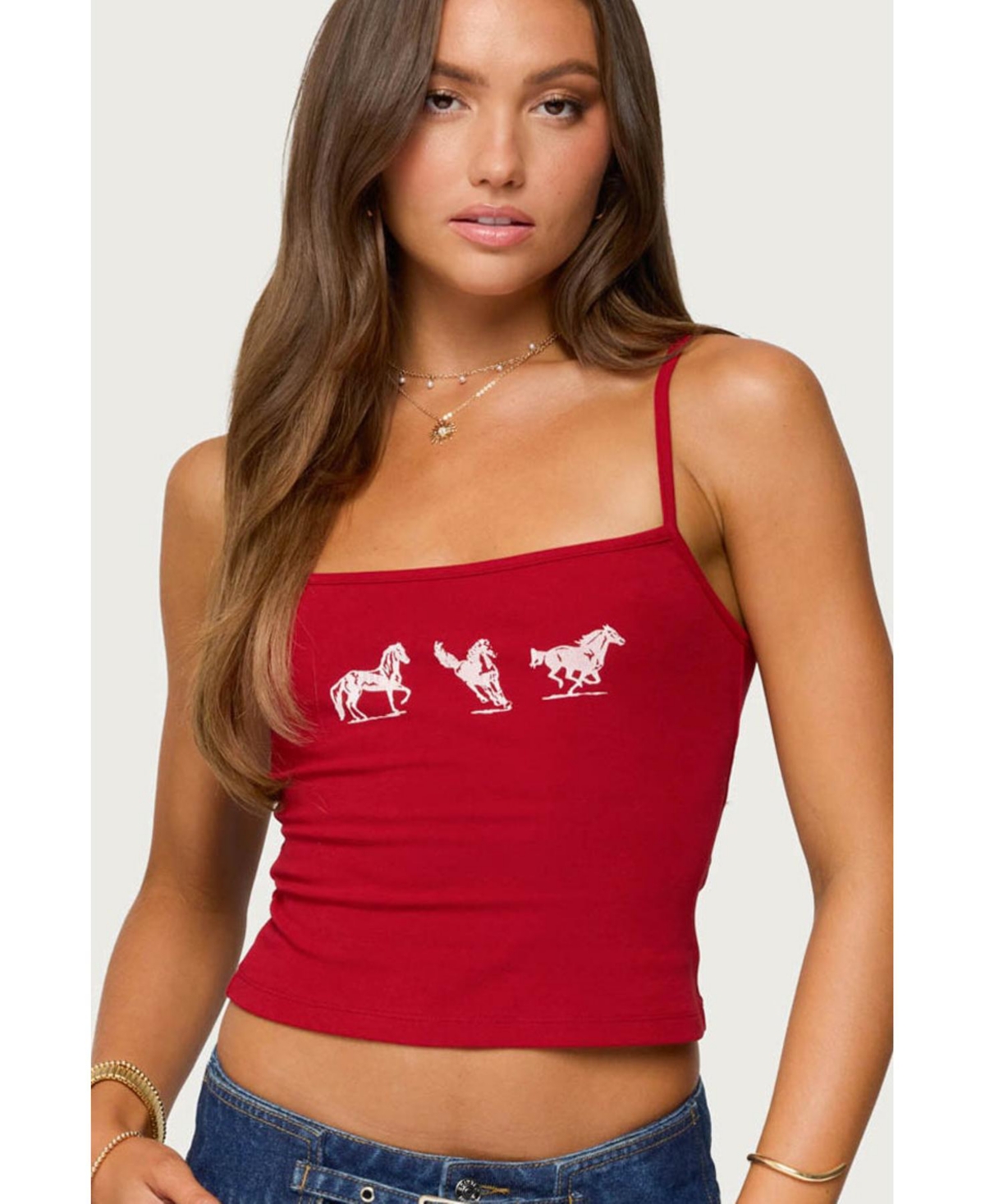 Click here for Edikted Womens Wild Horses Graphic Tank Top - Red prices