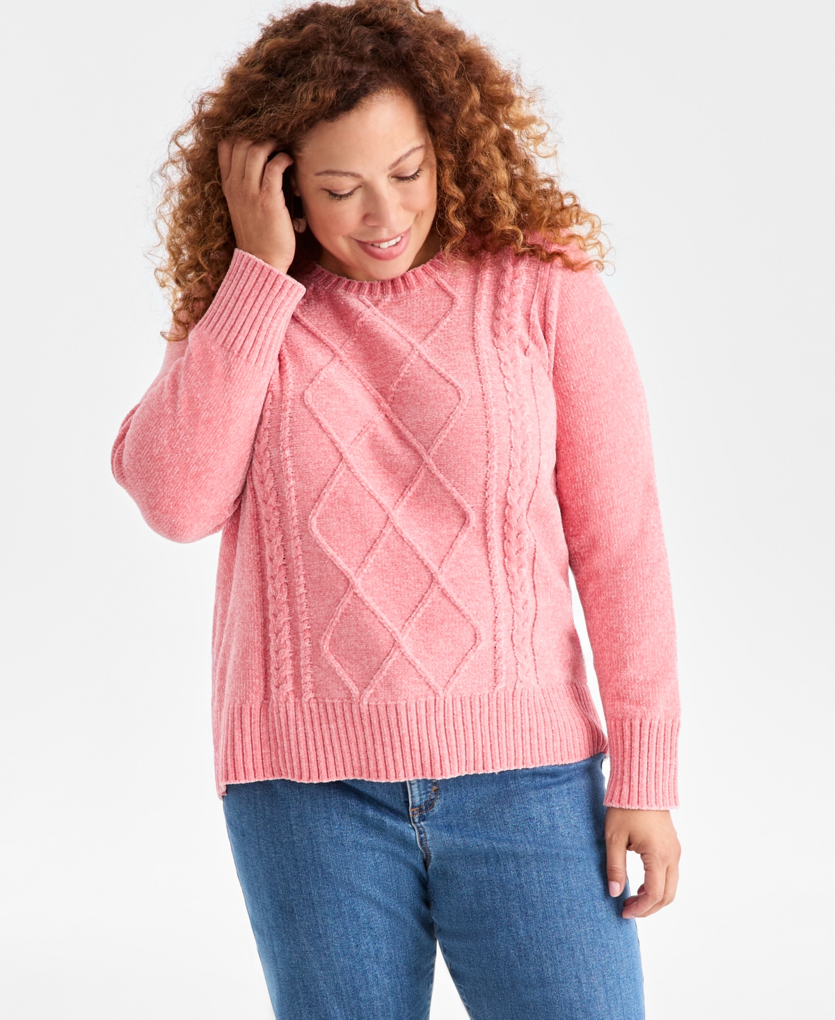 Click here for Style & Co Plus Size Crewneck Chenille Long-Sleeve... prices