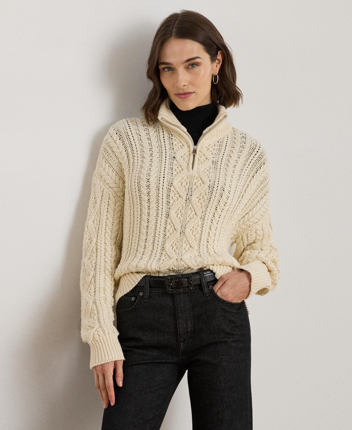 Click here for Lauren Ralph Lauren Womens Aran-Knit Cotton Quarte... prices