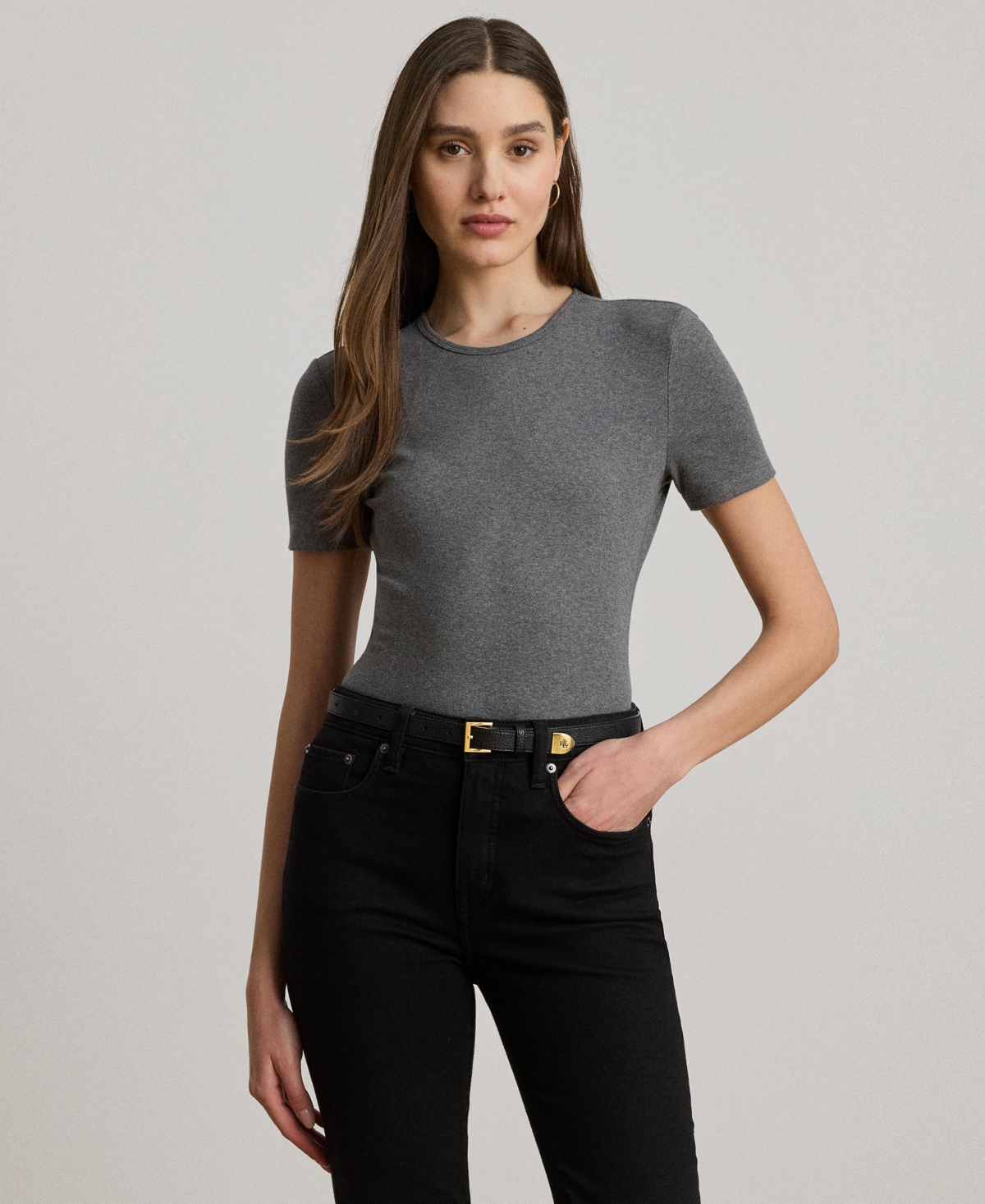 Click here for Lauren Ralph Lauren Womens Stretch Cotton Crewneck... prices