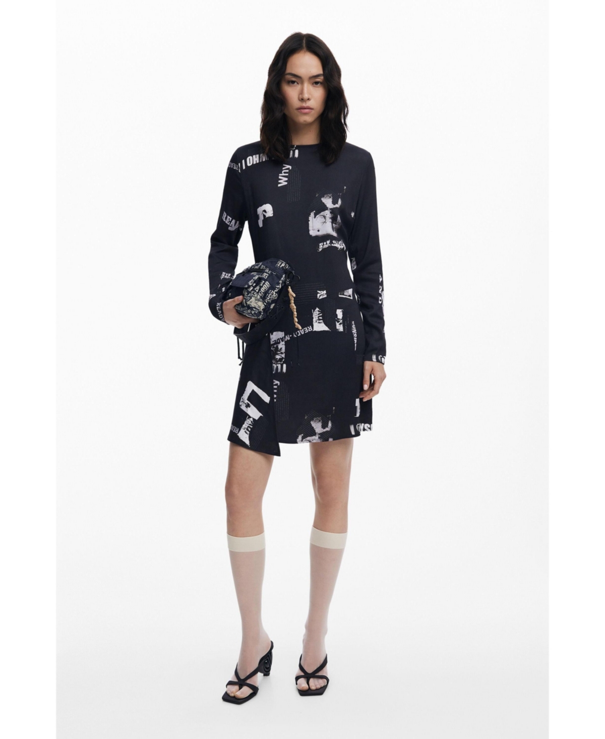 Click here for Desigual Womens Short newspaper dress - Black prices