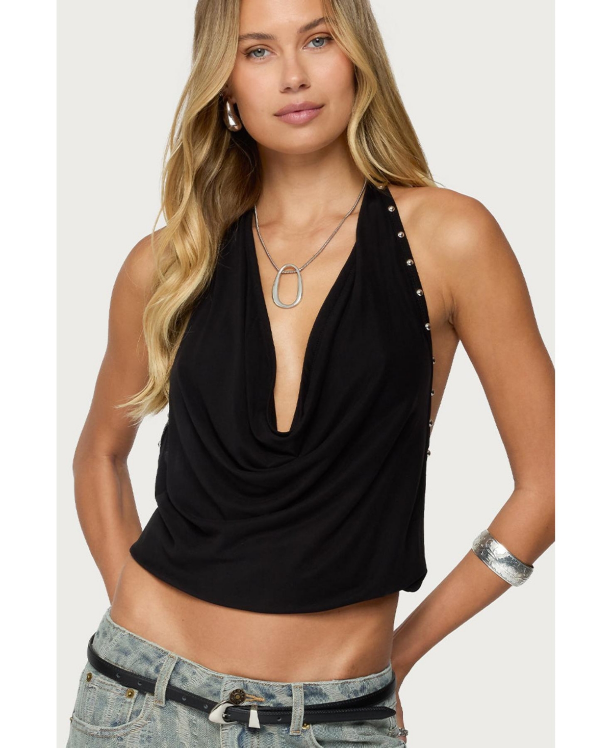 Click here for Edikted Womens Irina Stud Cowl Neck Halter Top - B... prices