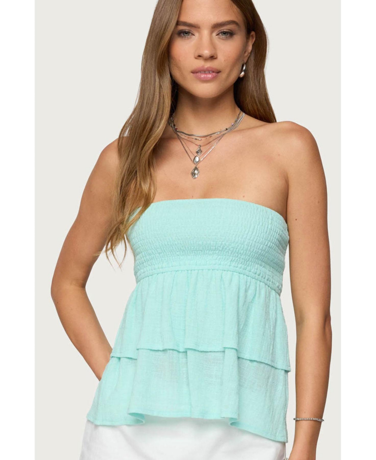 Click here for Edikted Womens Harleigh Ruffled Linen Look Tube To... prices