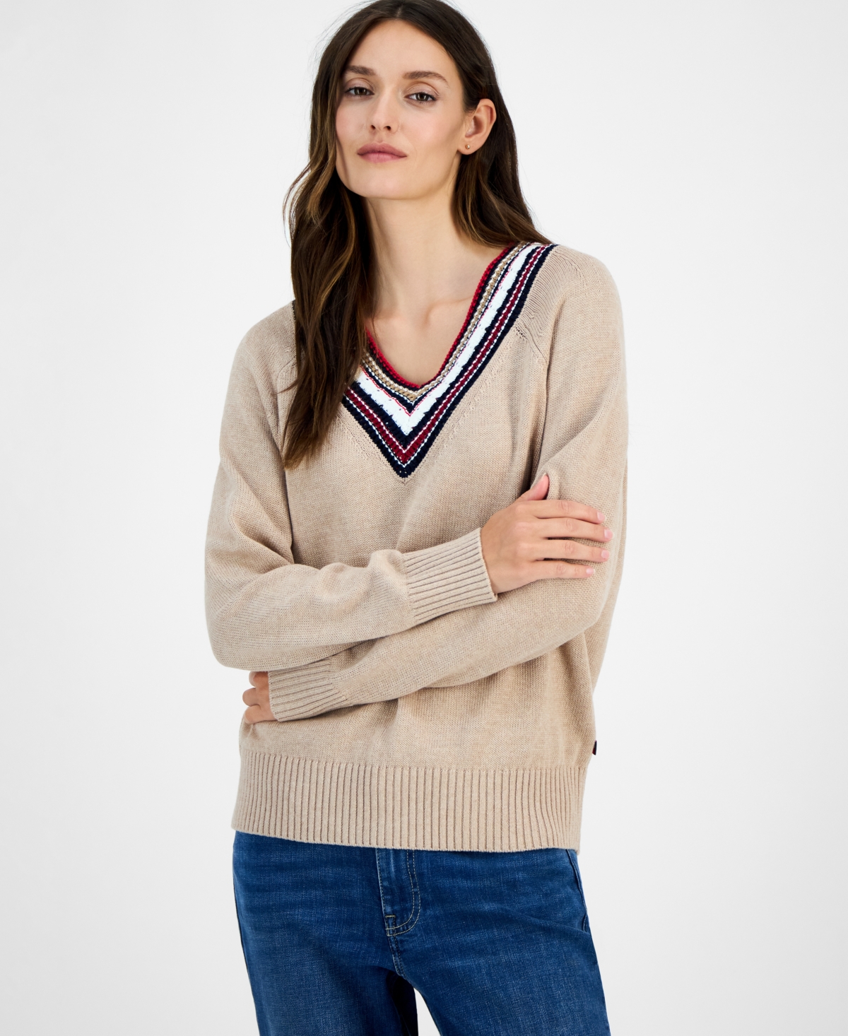 Click here for Tommy Hilfiger Womens Textured V Neck Sweater - Li... prices
