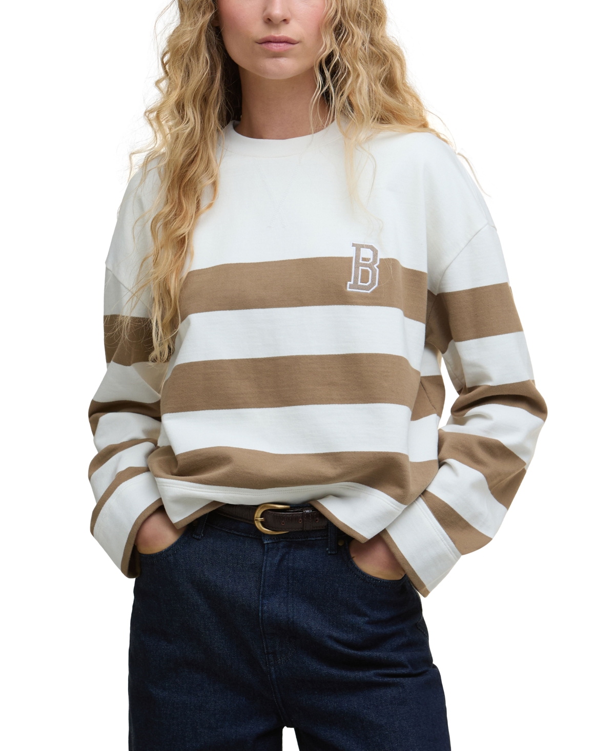 Click here for Barbour Womens Faye Sweatshirt - Tan Stripes prices