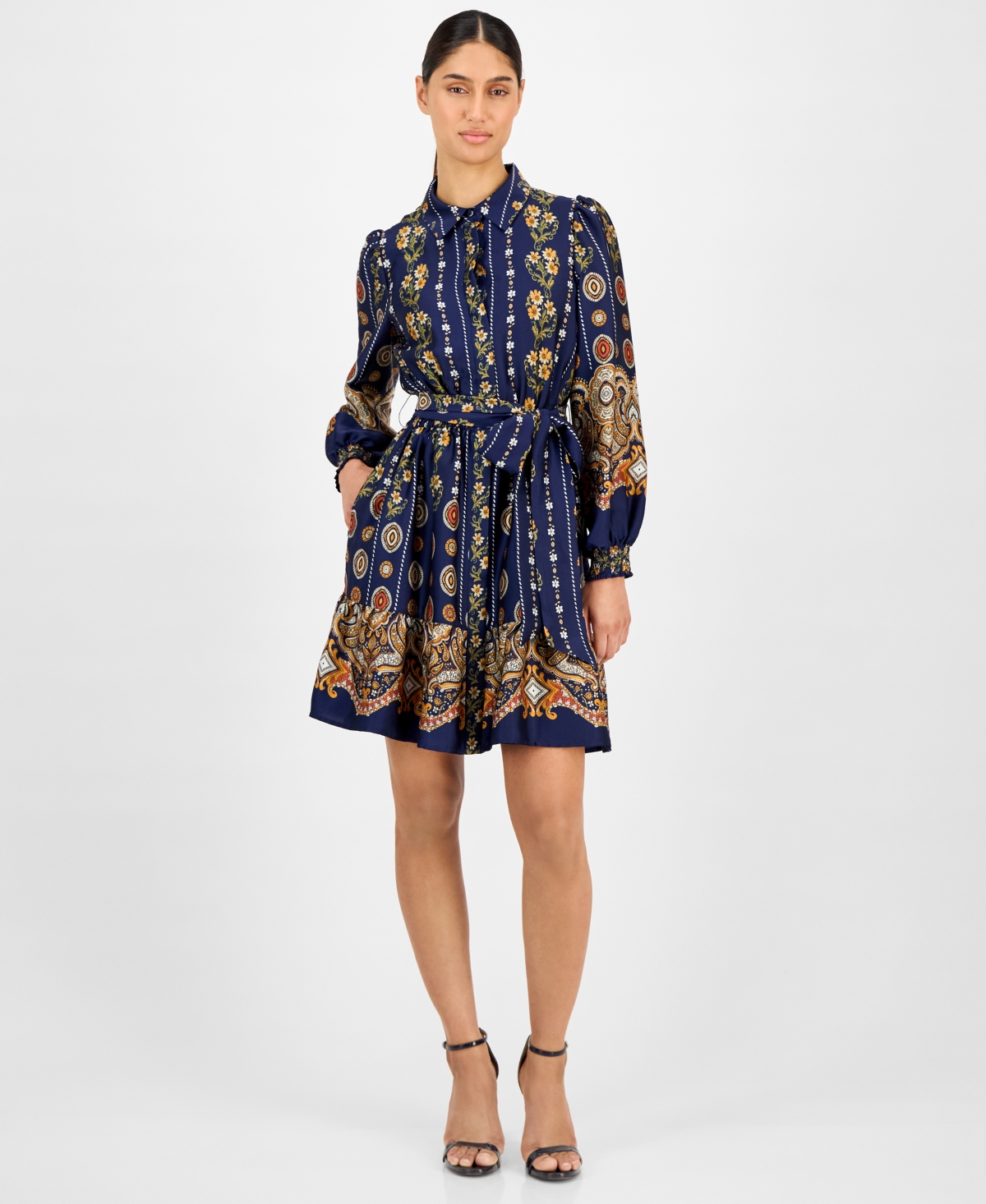Click here for Anne Klein Womens Printed Satin Ruffle-Hem Shirt D... prices