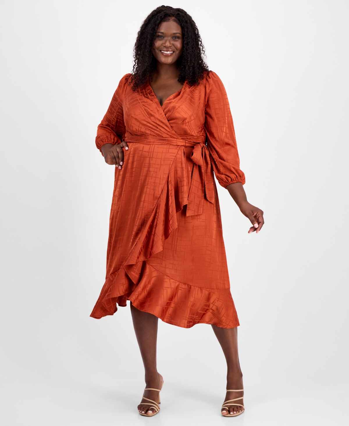 Click here for Tahari Asl Plus Size Surplice V-Neck Belted Midi D... prices
