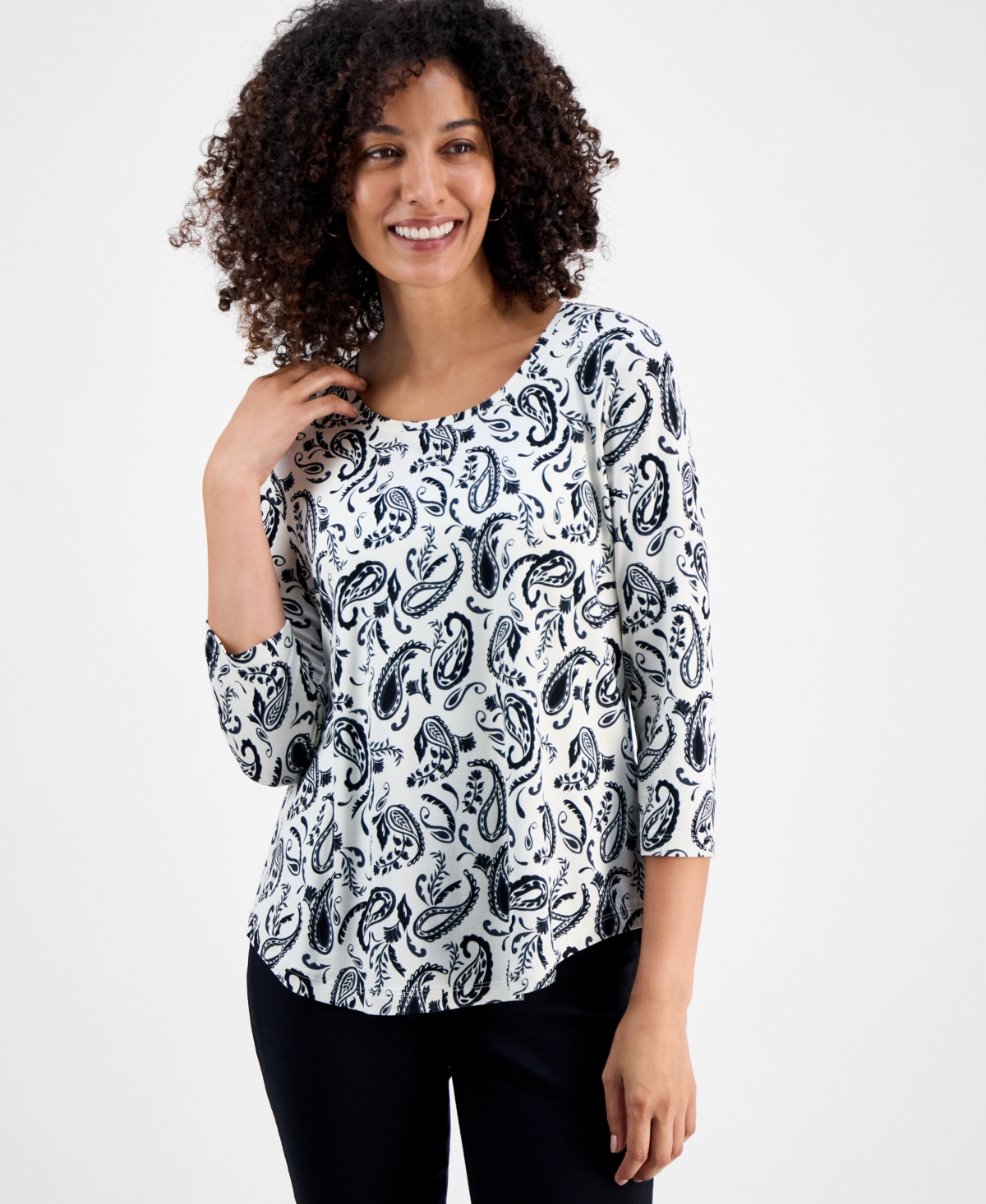 Click here for Jm Collection Petite Paisley Print Scoop-Neck 3/4-... prices
