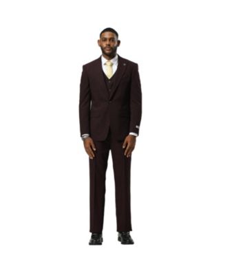 Stacy Adams Men's Stacy Adams 3-Piece Paisley Jacket With Solid Vest And Pants Suit Peak Lapel ...